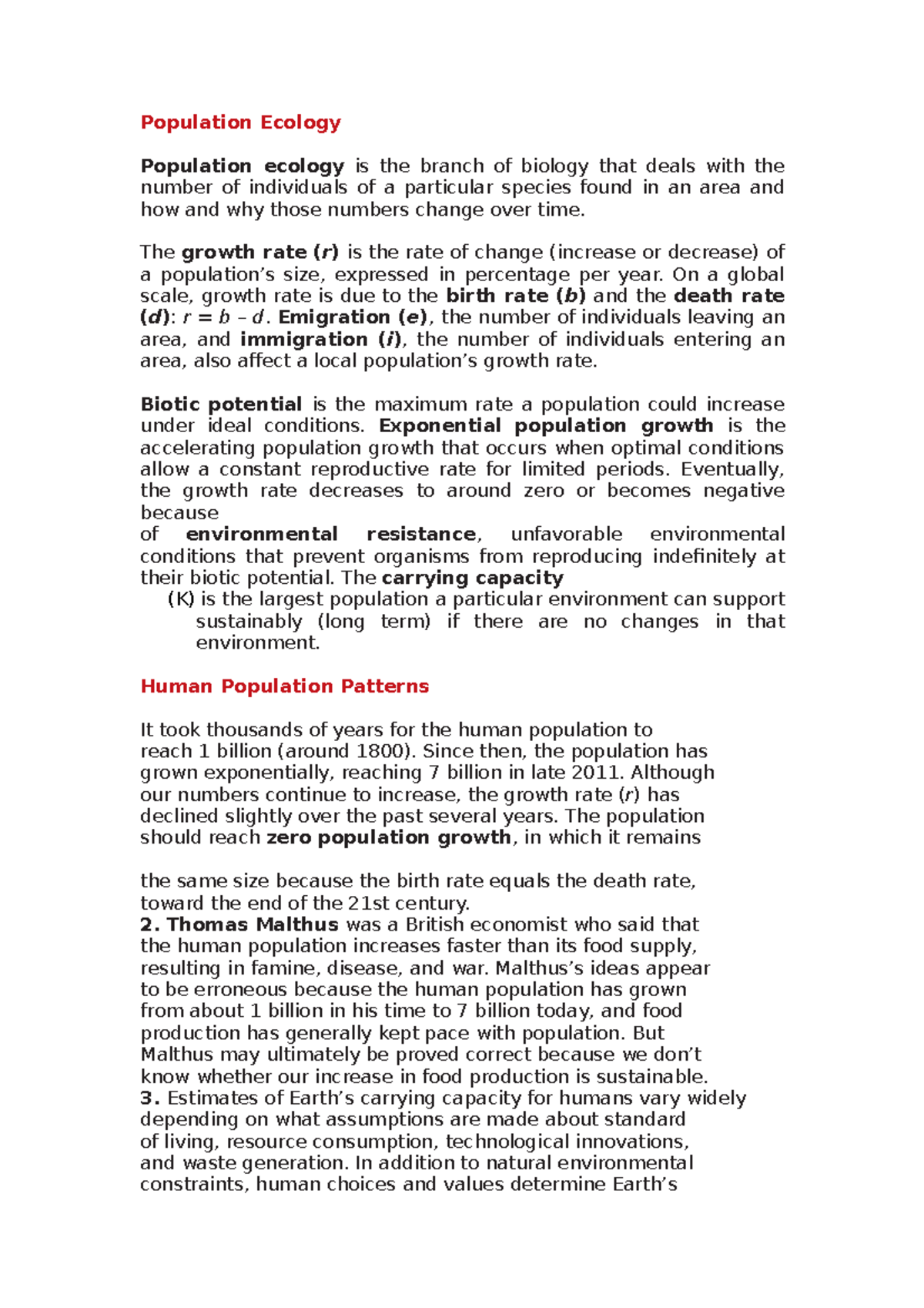 Population Ecology - Environmental Science - PSU - Studocu