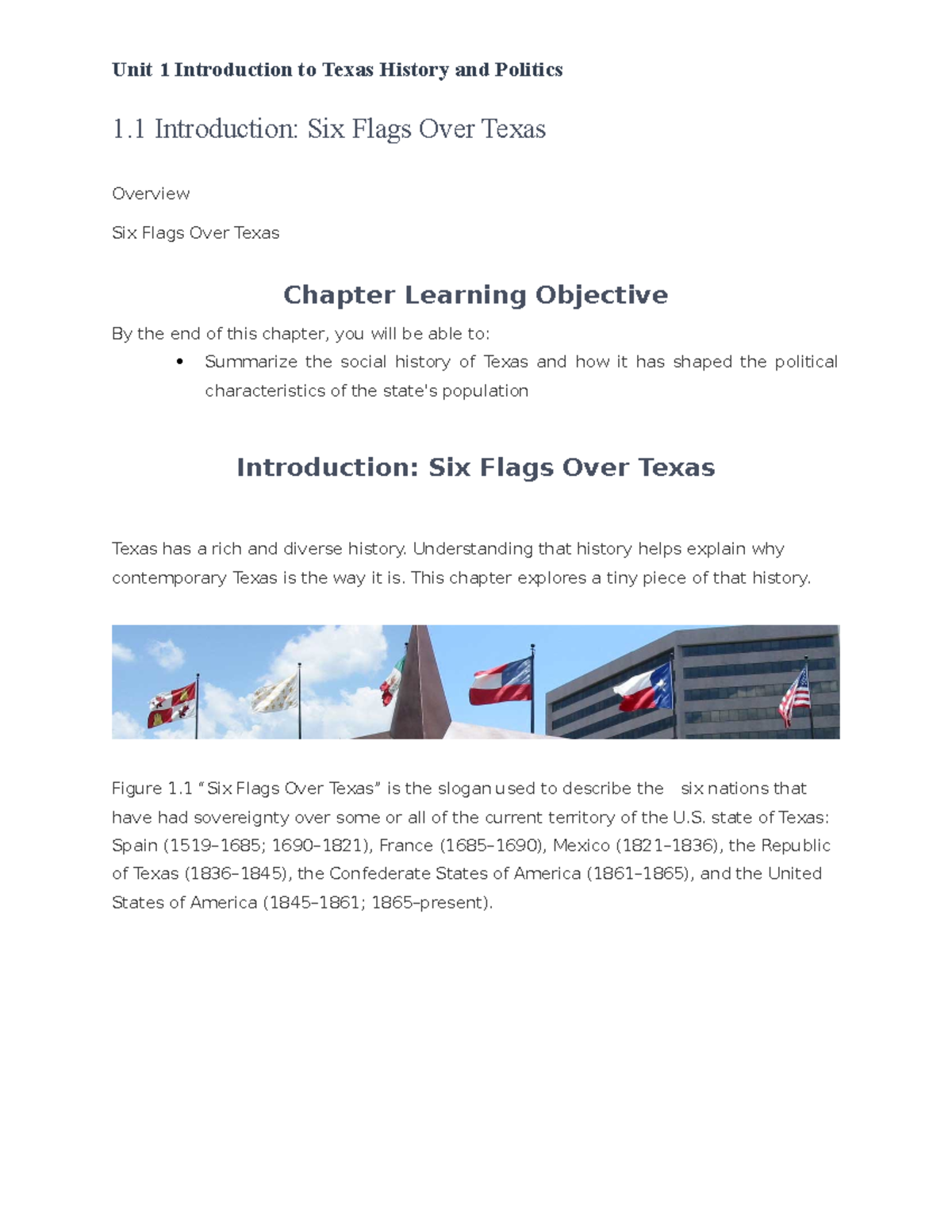 Unit 1 Introduction ro Texas History and Politics - Understanding that ...