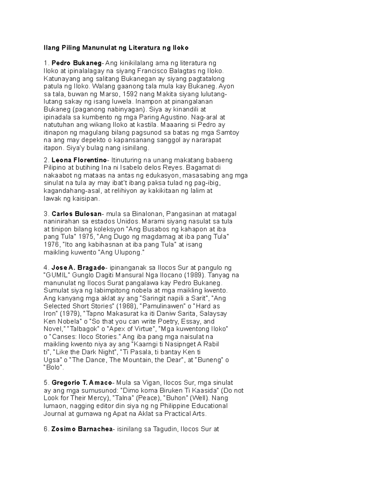 Ilang Piling Manunulat ng Literatura ng Iloko - Katunayang ang salitang ...