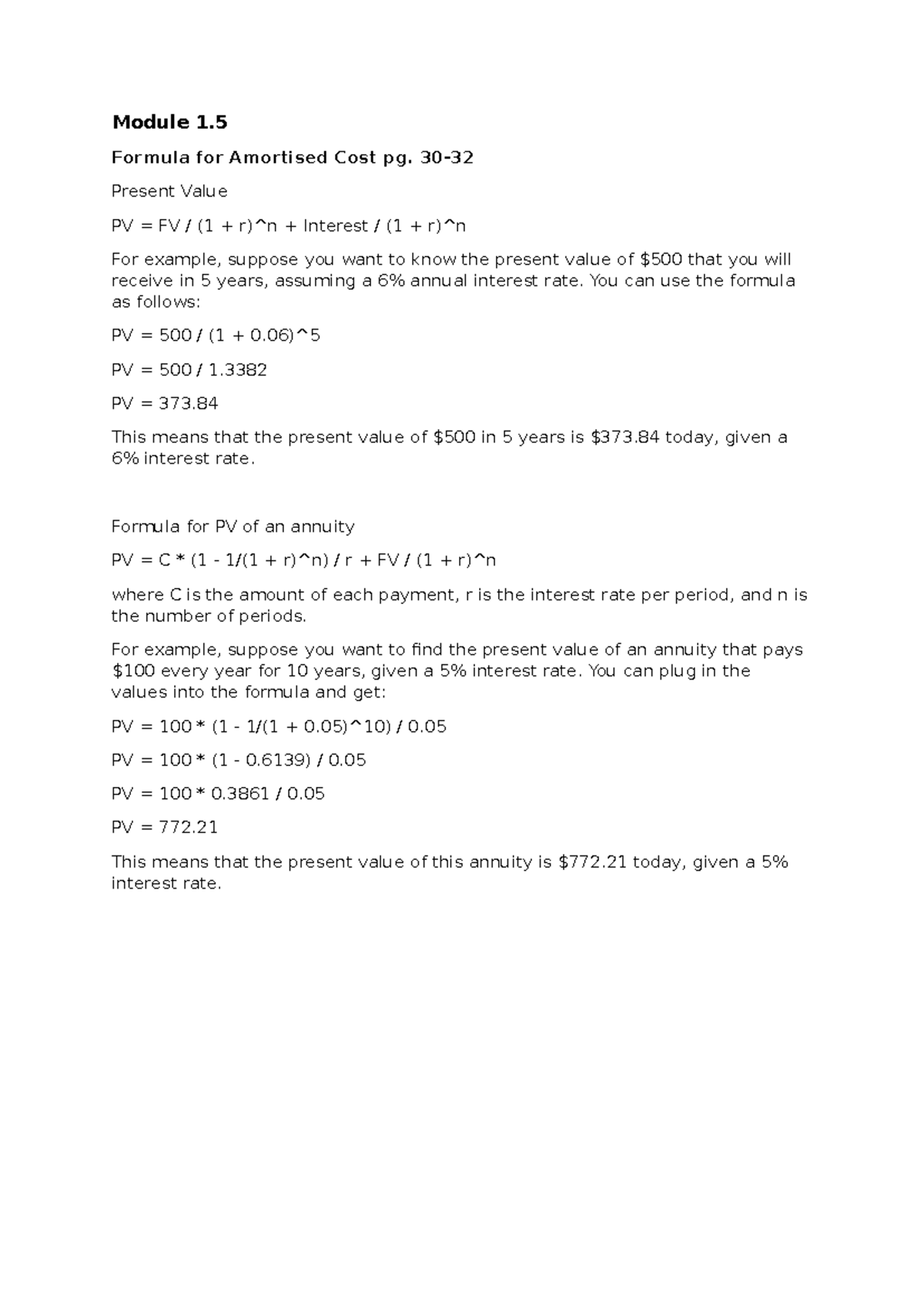 Formula for Amortised Cost - Module 1. Formula for Amortised Cost pg ...