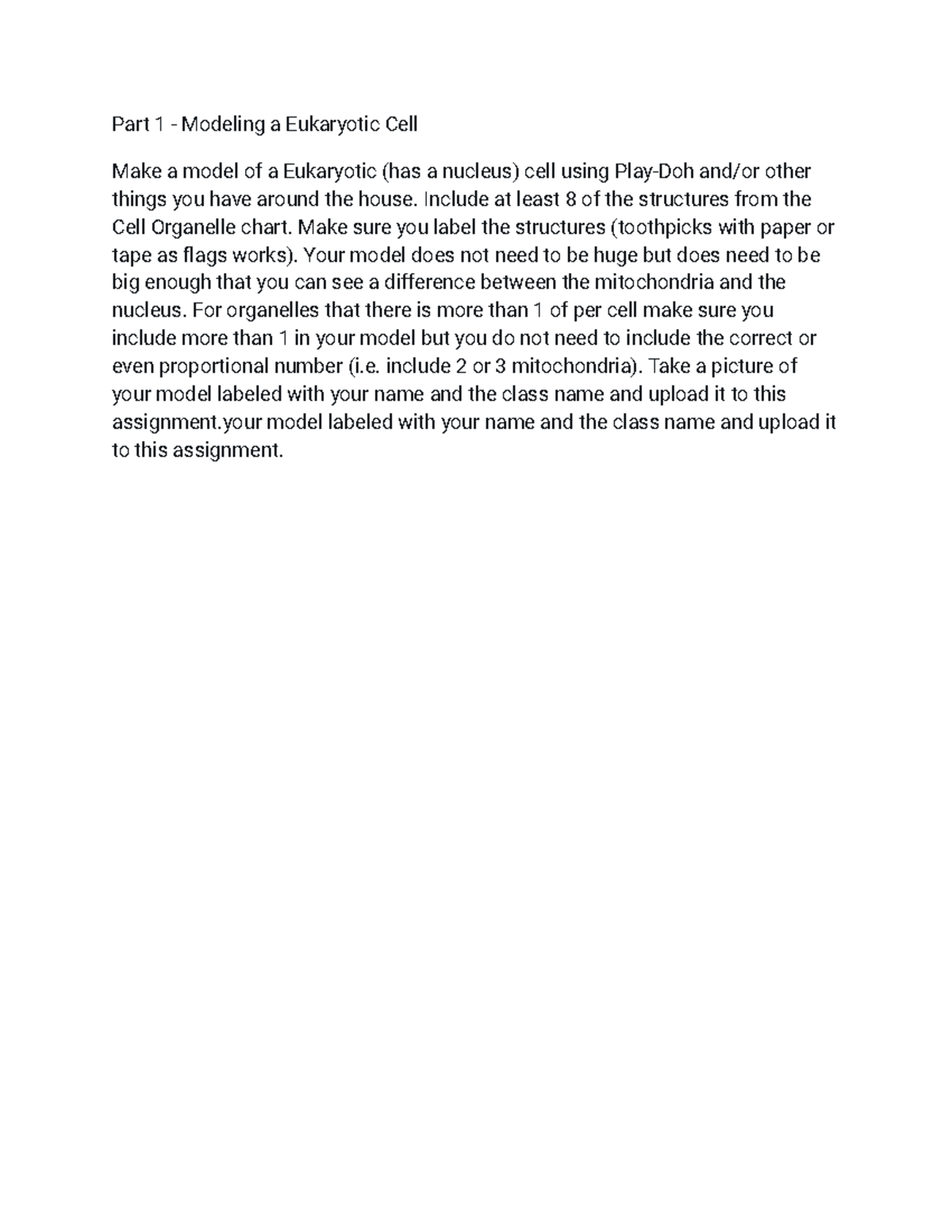 Lab 3 - lab 3 - Part 1 - Modeling a Eukaryotic Cell Make a model of a ...