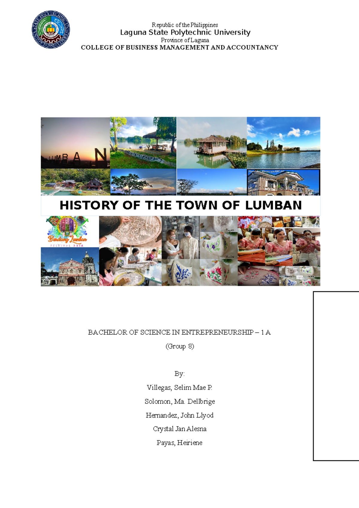 History OF THE TOWN OF Lumban Group 8 BS Entrep-1A - Laguna State ...