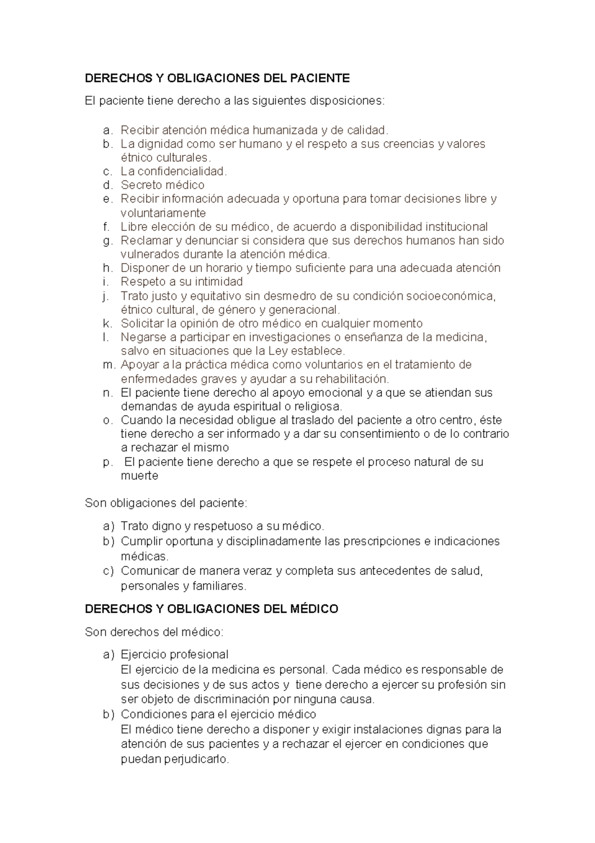 Derechos Y Obligaciones DEL Paciente Y DEL Médico - DERECHOS Y ...