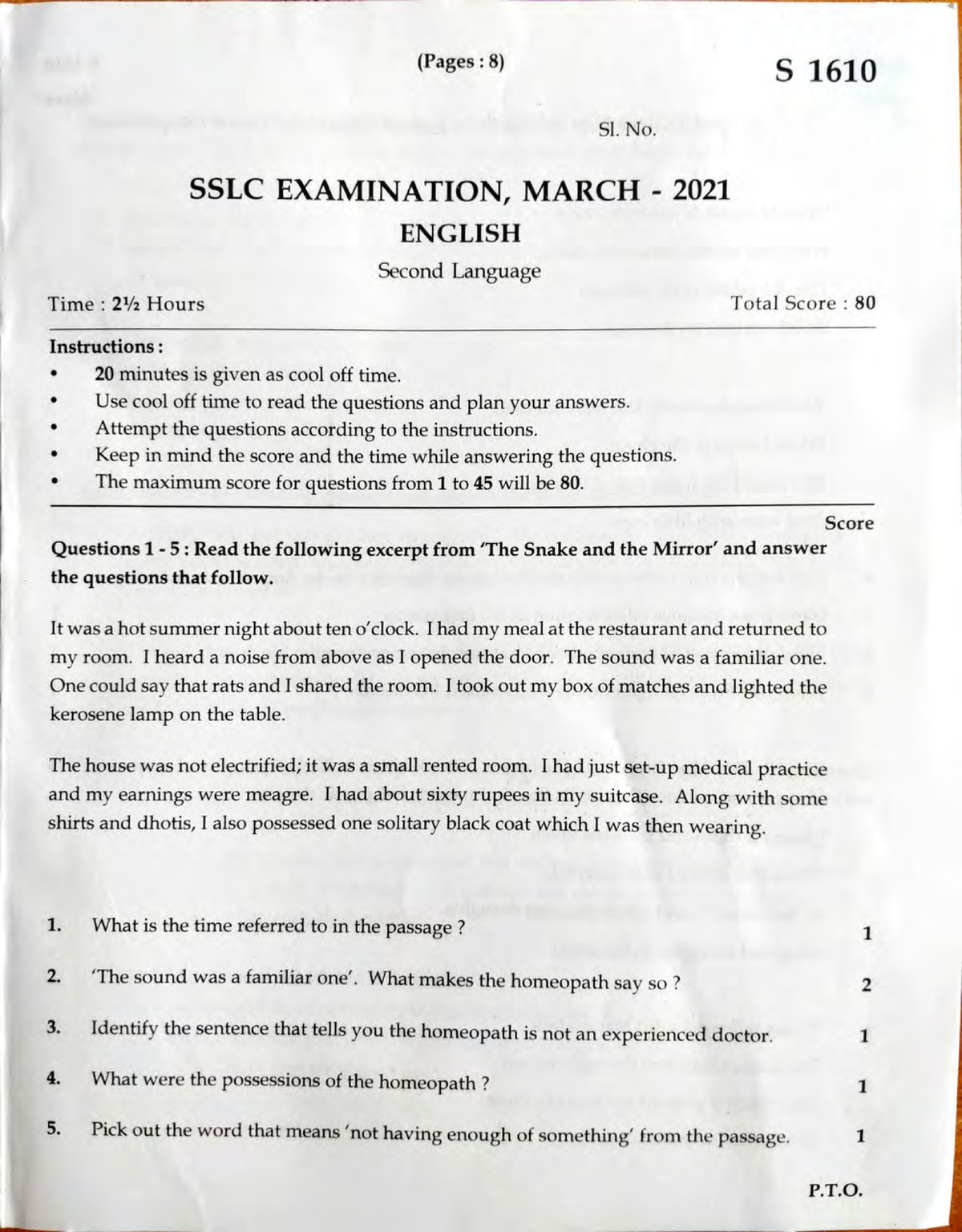 SSLC Exam 2021- English Question Paper - English Language - Studocu