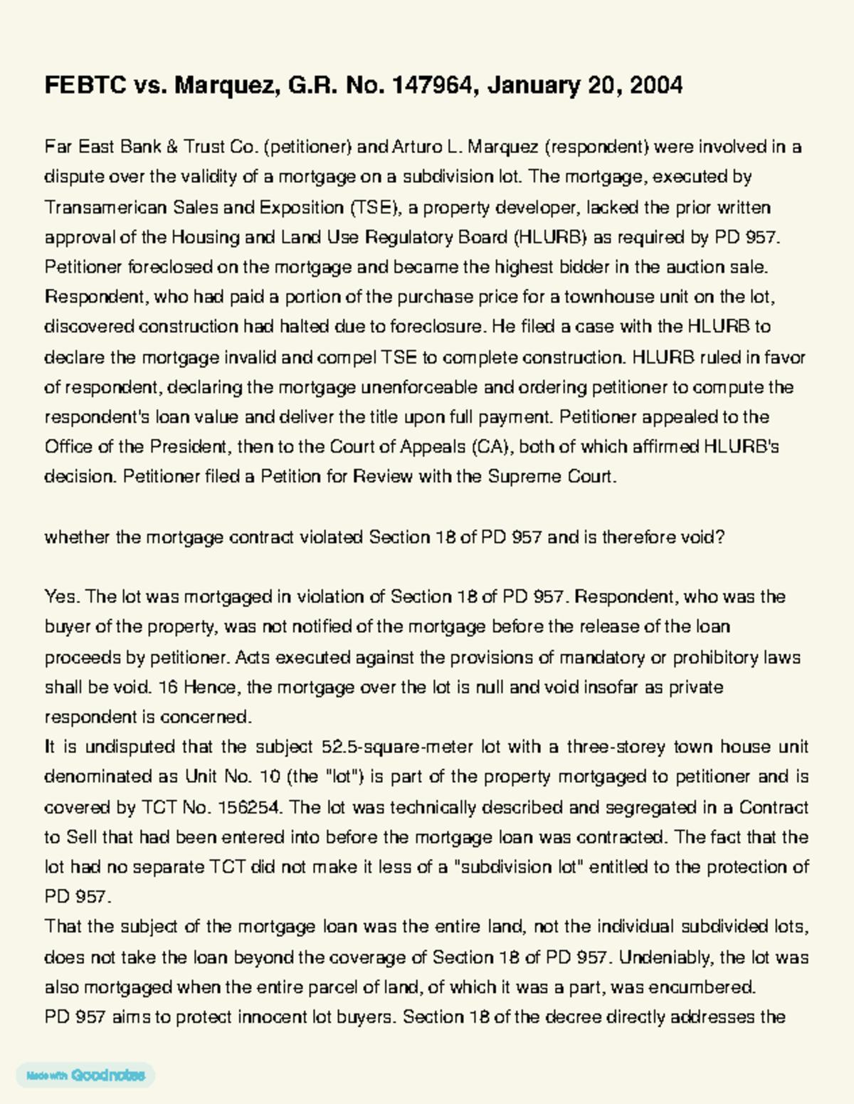 FEBTC vs. Marquez - FEBTC vs. Marquez, G. No. 147964, January 20, 2004 ...