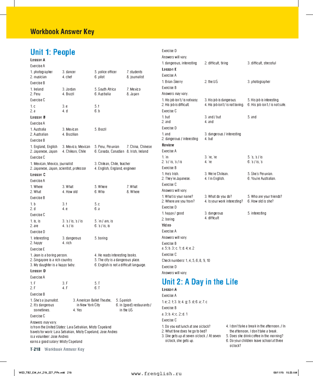 World English 3ed 1 Workbook Answer Key Www T 218 Workbook Answer Key