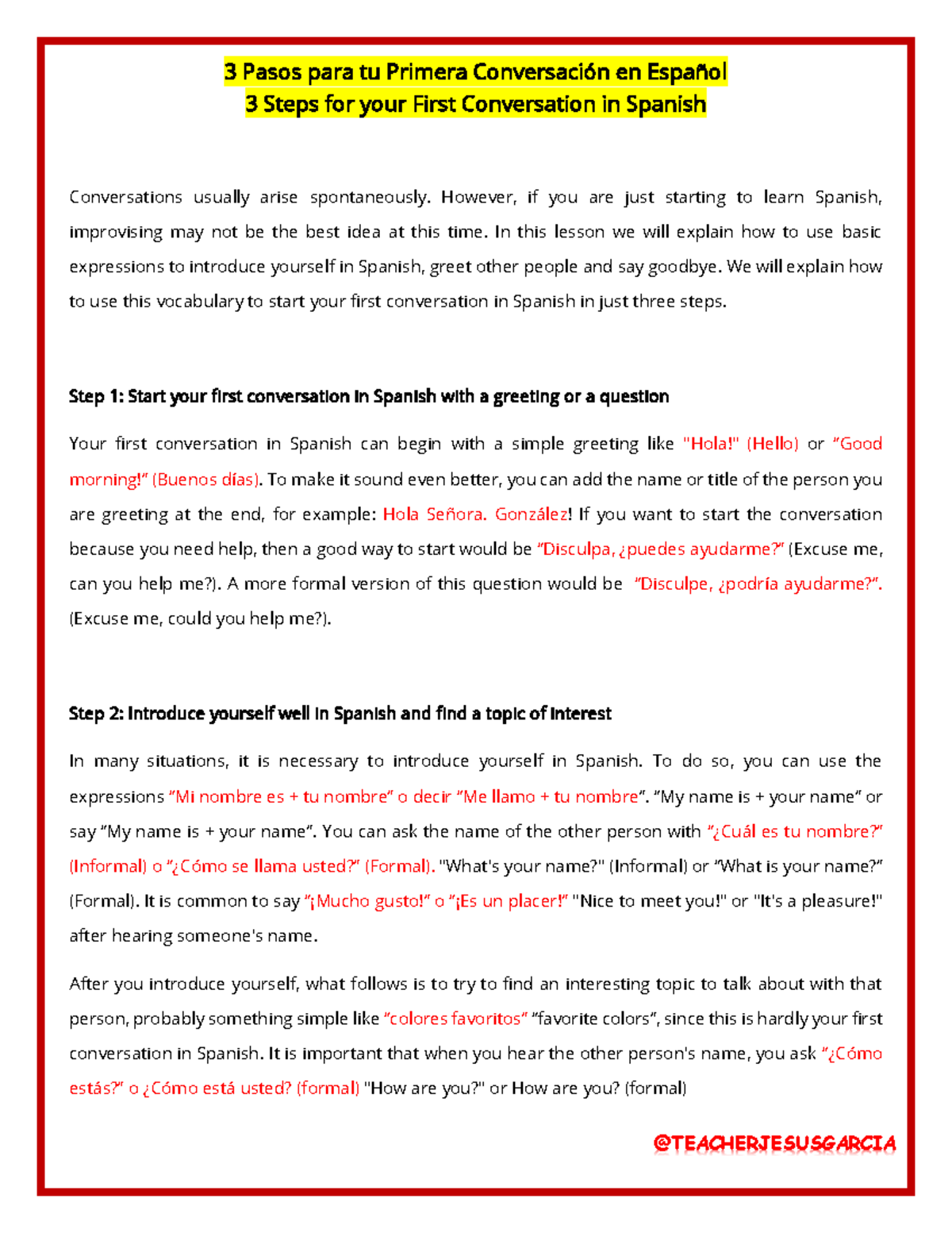 3 Steps for your First Conversation in Spanish and Vocabulary - 3 Pasos ...