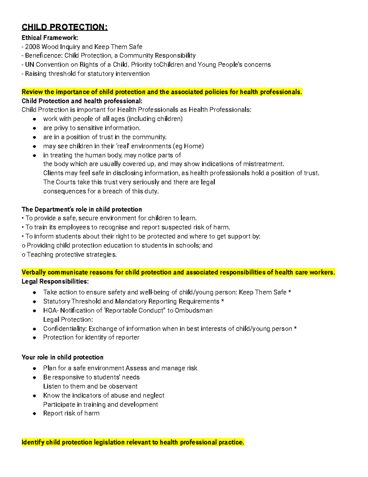 Lecture 13 Child Protection - CHILD PROTECTION: Ethical Framework: 2008 ...