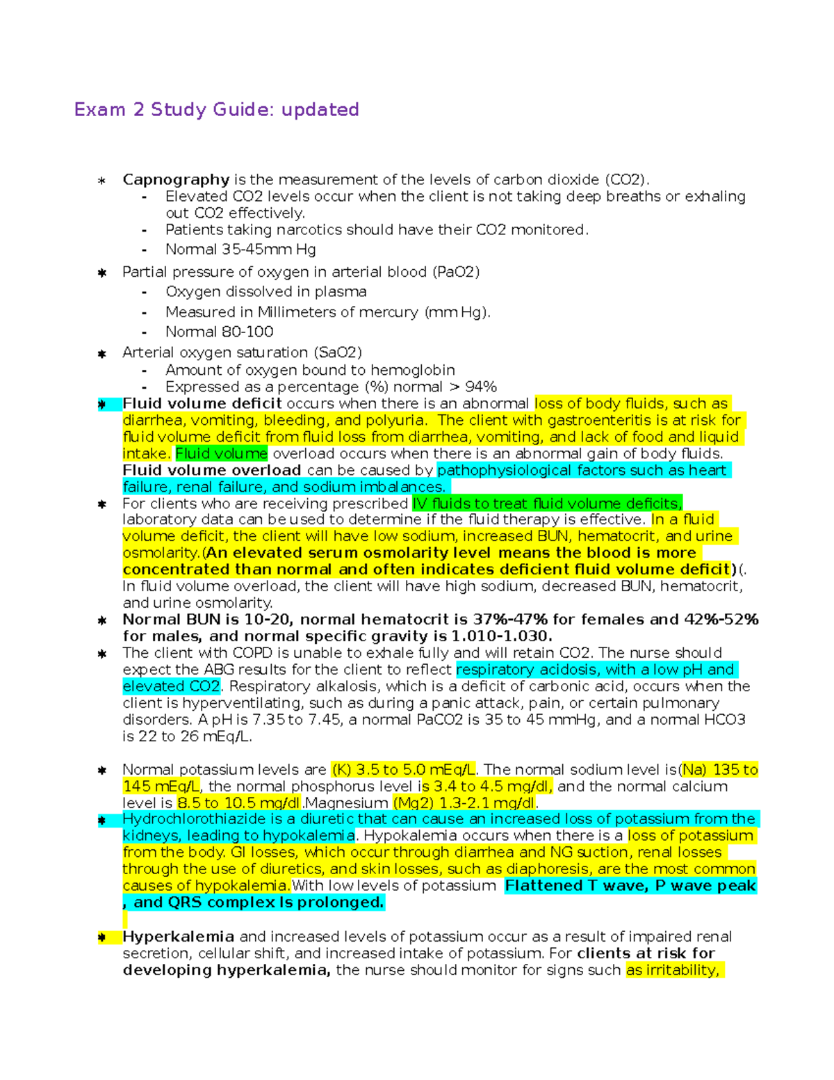 Exam 2 Study Guide 2 - Exam review - Exam 2 Study Guide: updated Capnography is the measurement ...