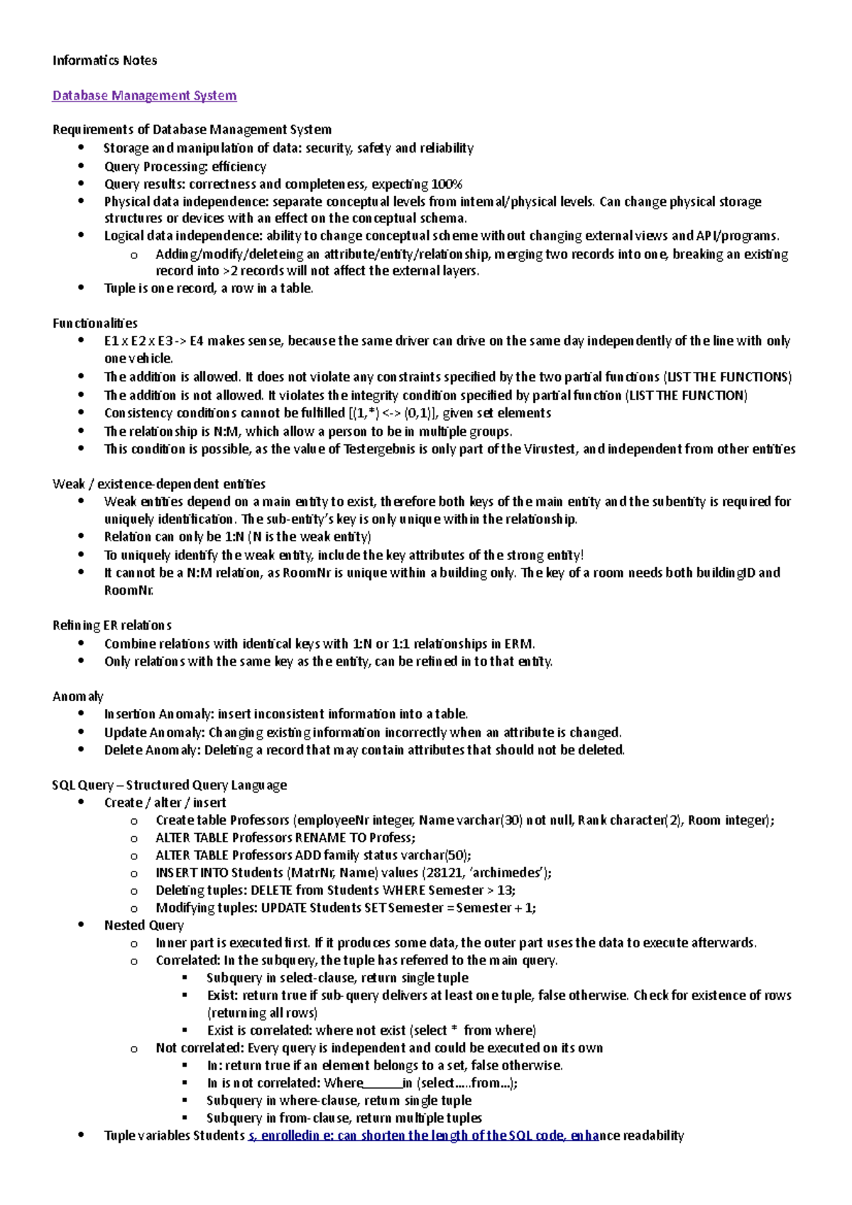 Informatics Notes WS20 - Informatics Notes Database Management System ...