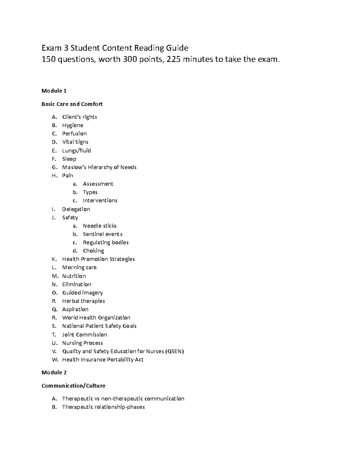 Exam 3 Student Content Reading Guide - Module 1 Basic Care and Comfort ...