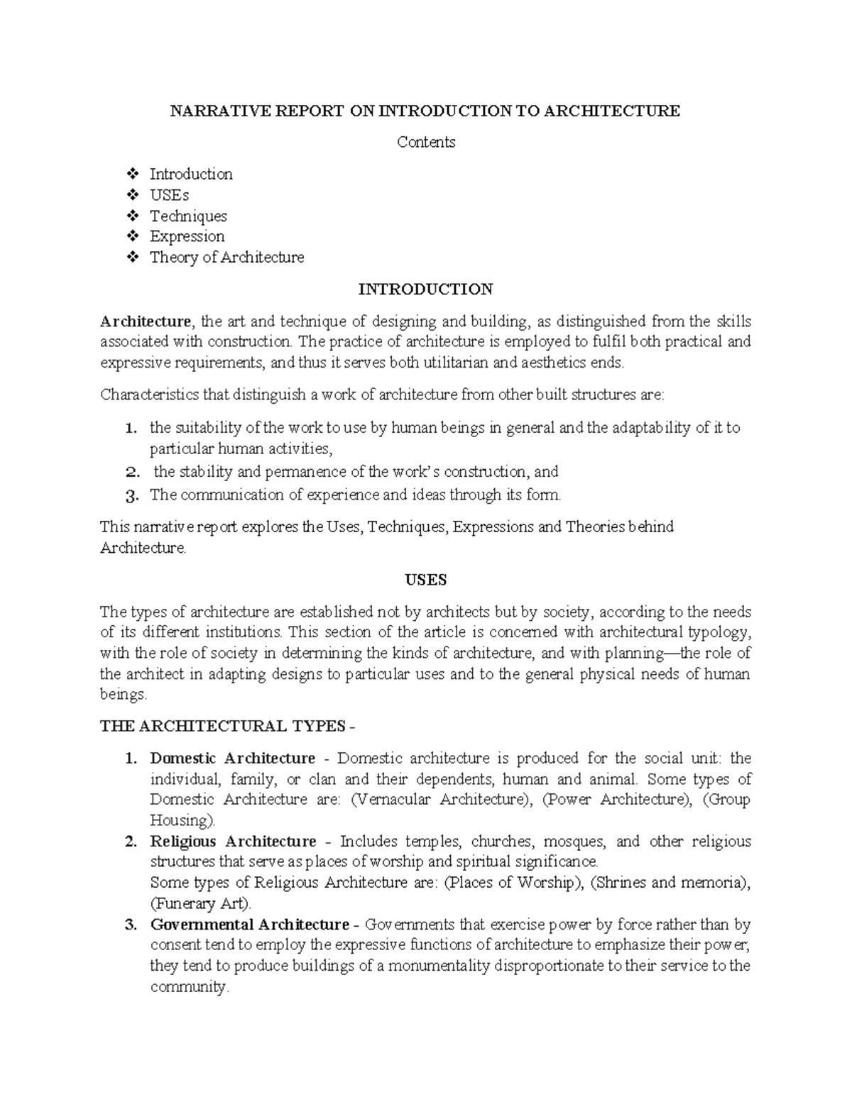 Narrative Report ON Introduction TO Architecture - NARRATIVE REPORT ON ...