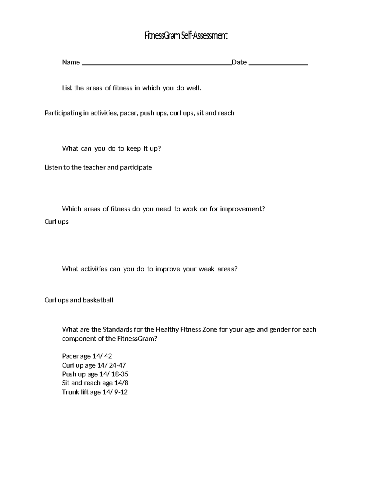 Fitness Gram Self-Assessmentizavionbelhommeiggy - FitnessGram Self ...