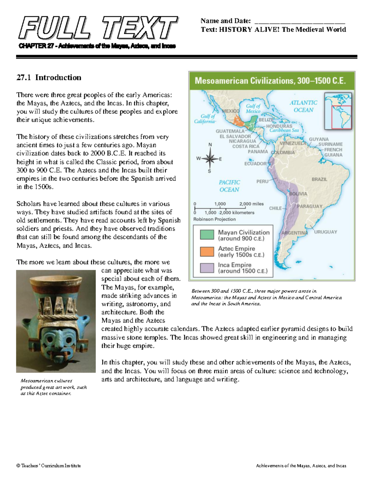 Chapter 27 - Achievements of Civilizations in the Americas FULL TEXT ...