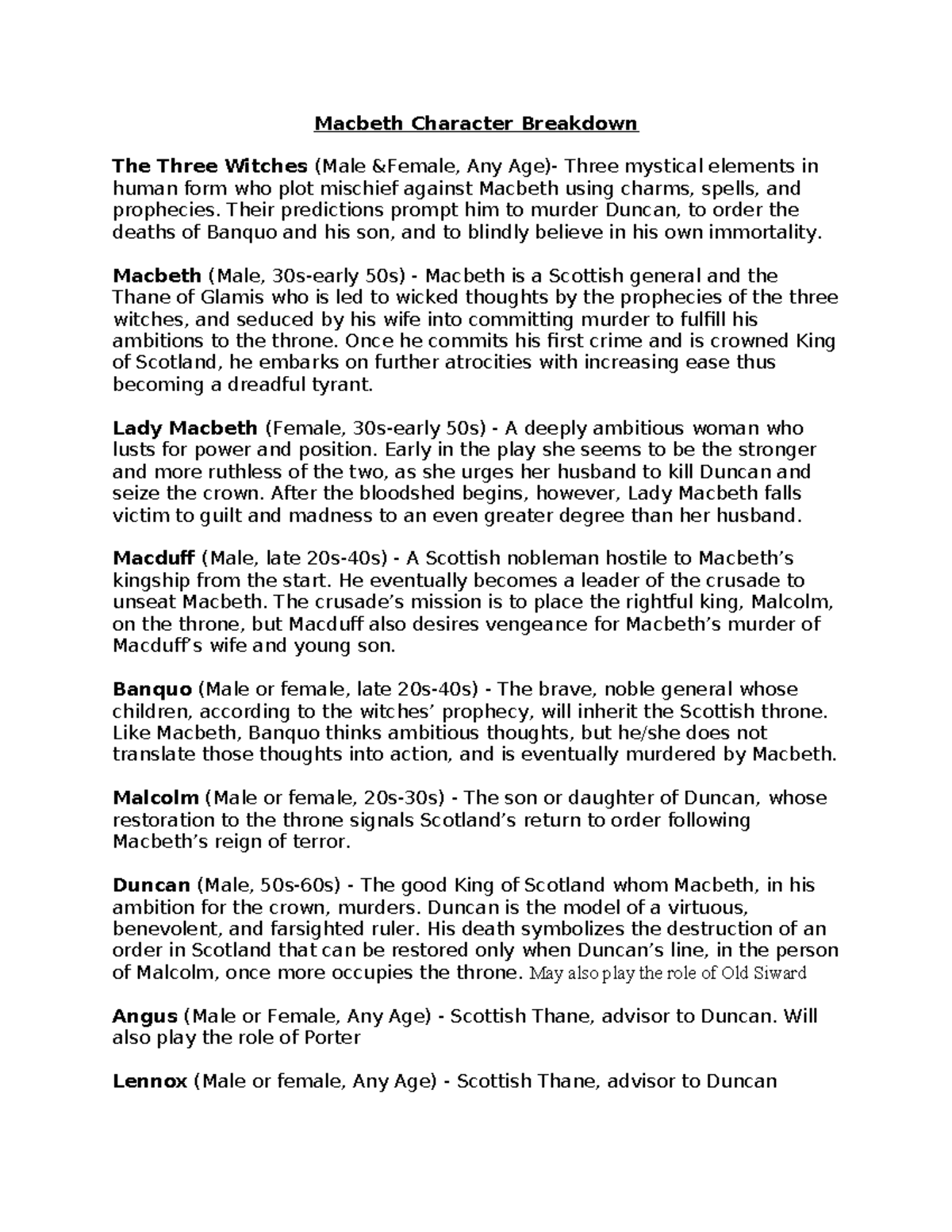 Macbeth+Character+Breakdown - Macbeth Character Breakdown The Three ...