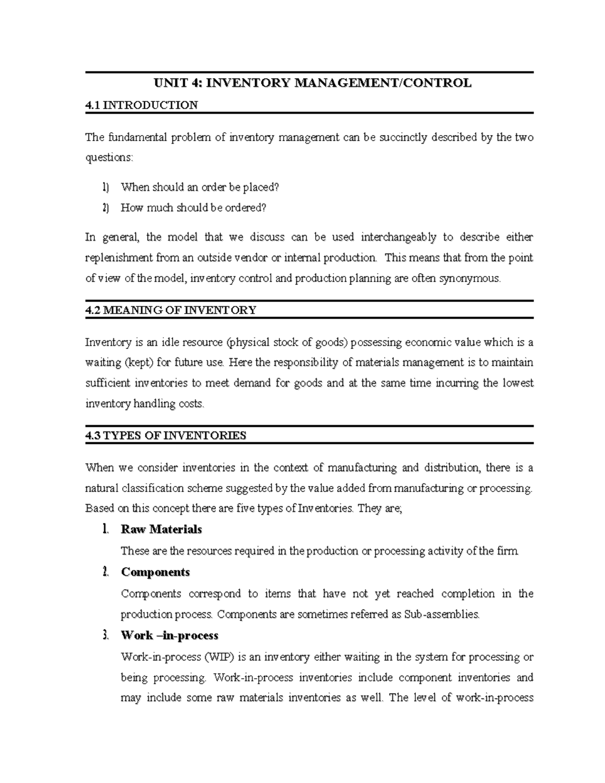 CHAP - IV Inventory Management - UNIT 4: INVENTORY MANAGEMENT ...
