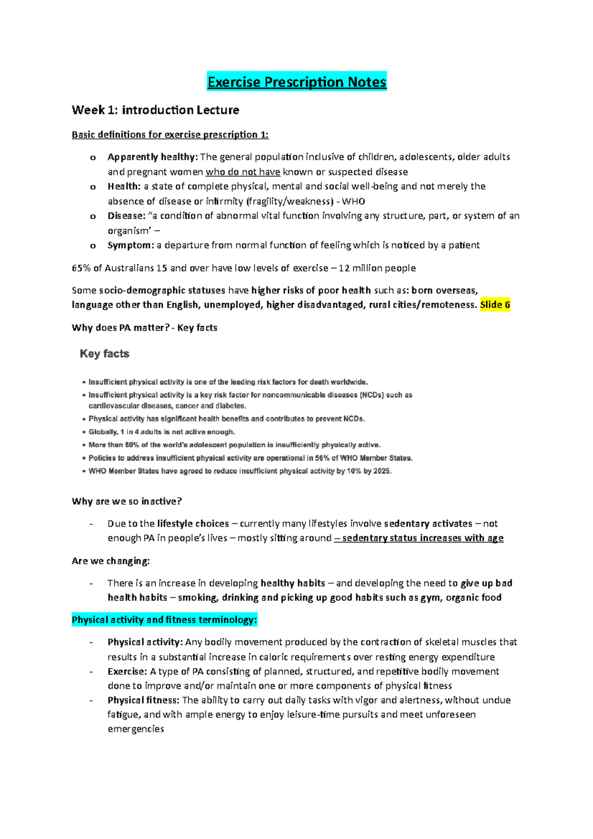 Exercise-Prescription-Full Exam Notes Weeks 1 - 16 2020 - Exercise ...