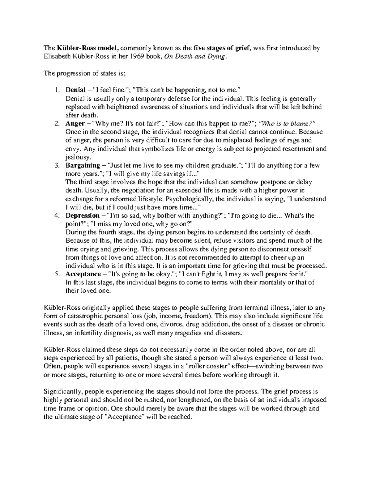 Kubler Ross Stages of Grief Examples - The Kübler-Ross model, commonly ...