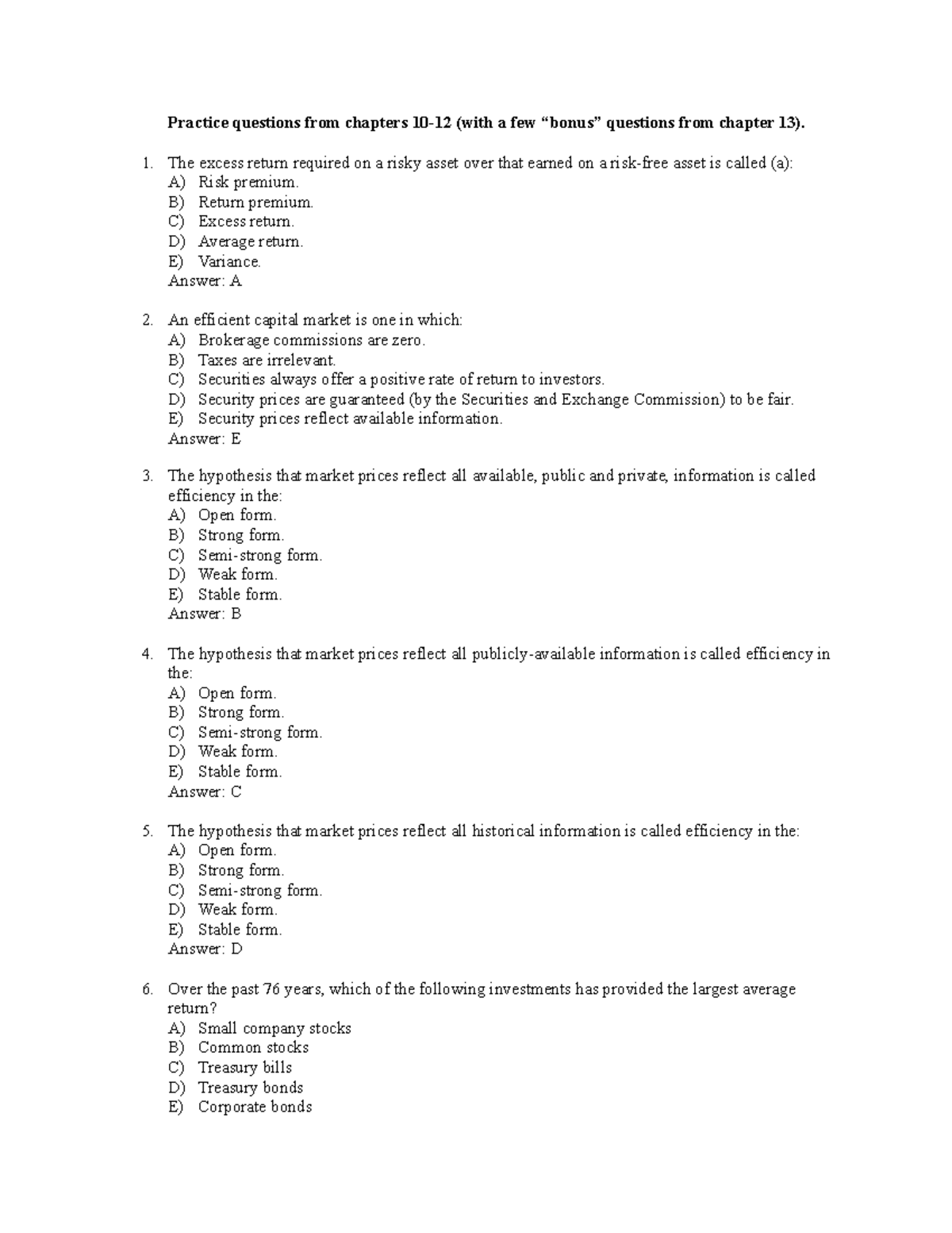 Chapters 10-12Practice Q's - Practice questions from chapters 10-12 ...