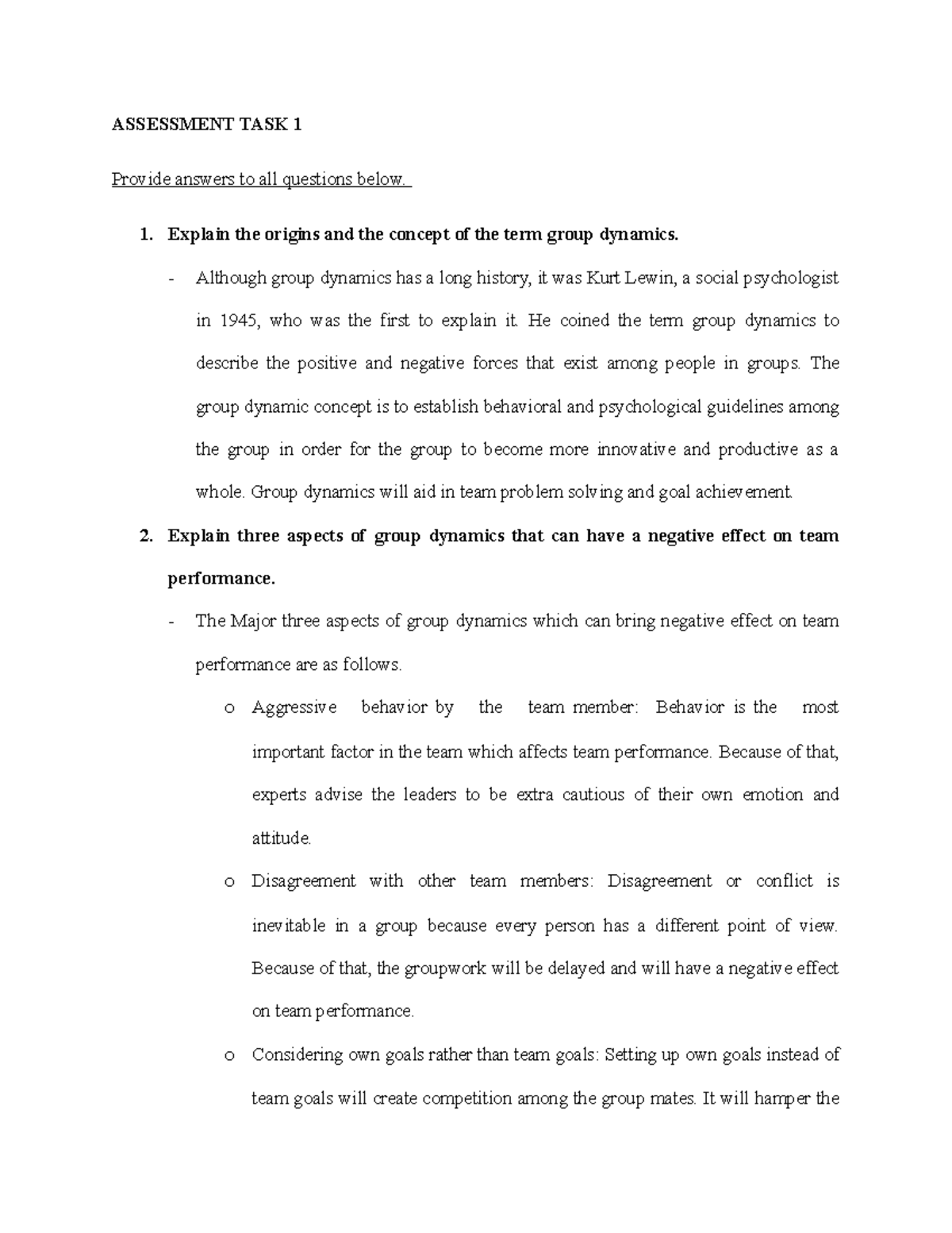 Assessment-TASK-1 - Assisgnment - ASSESSMENT TASK 1 Provide answers to ...