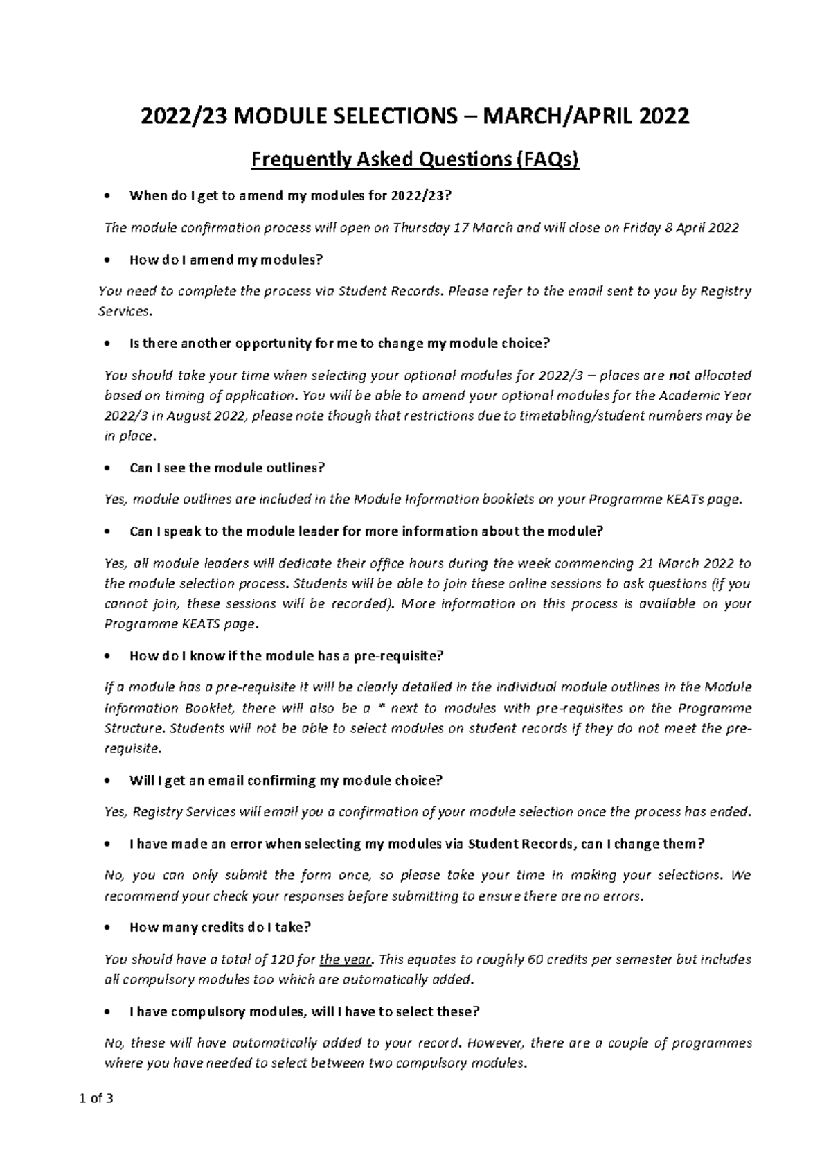 KBS Module Selection 22-23 - FAQS - 1 of 3 202 2/23 MODULE SELECTIONS ...