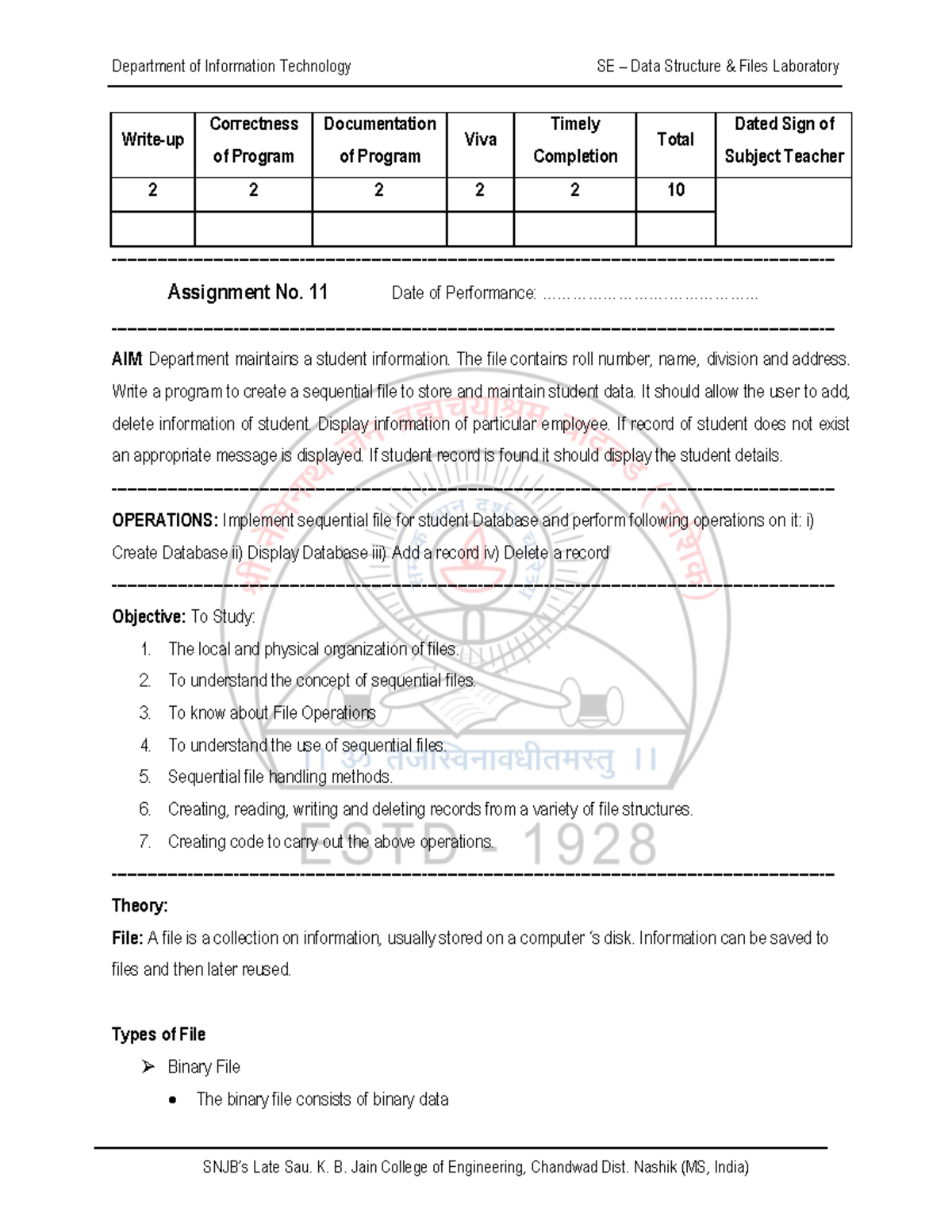 DSFL Assignment 10 Lab manual - Write-up Correctnessof Program ...