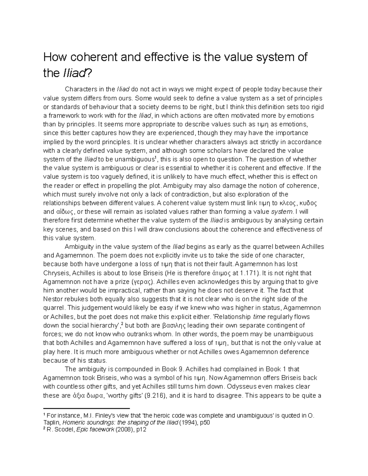 How coherent and effective is the value system of the Iliad - How ...