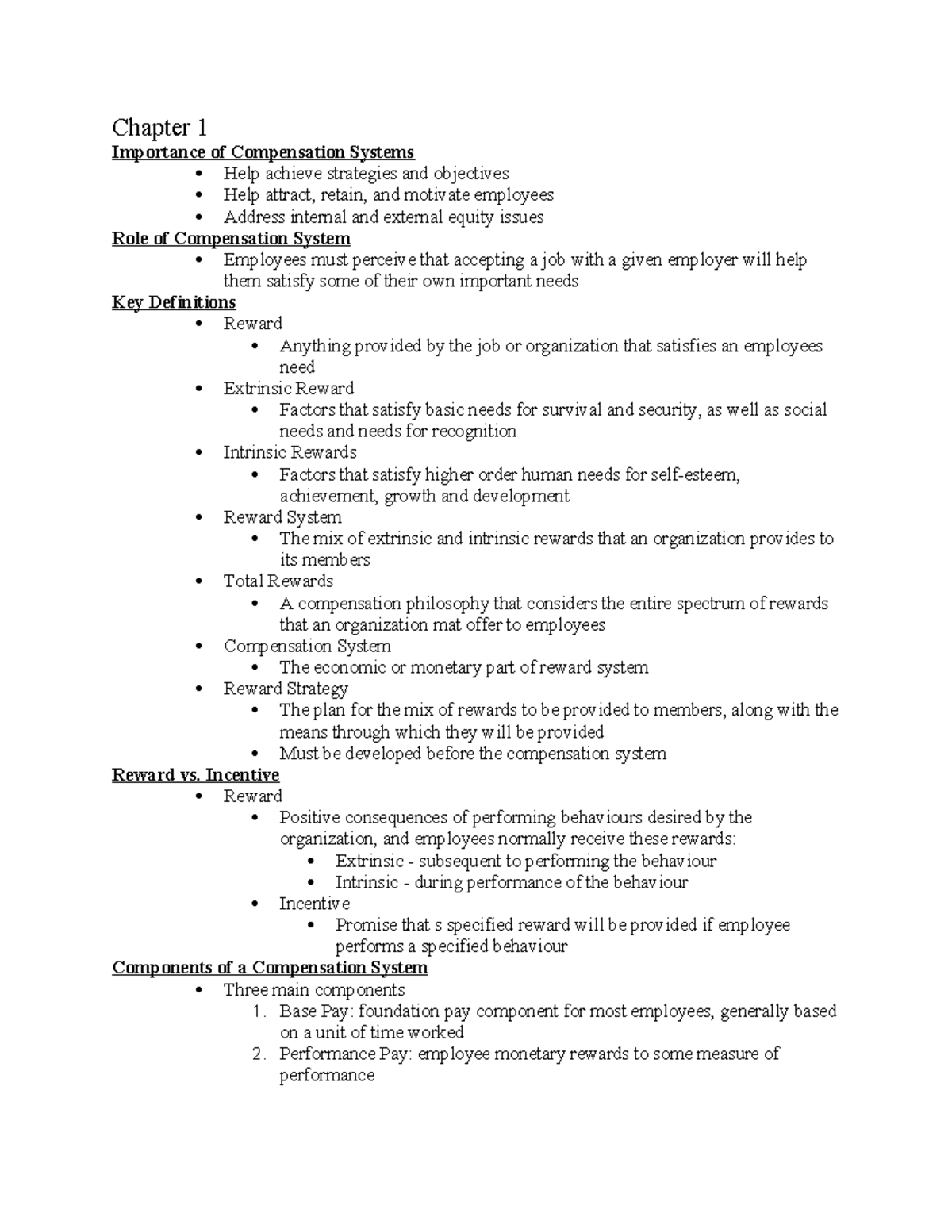 Chapter 1 - hello - Chapter 1 Importance of Compensation Systems Help ...