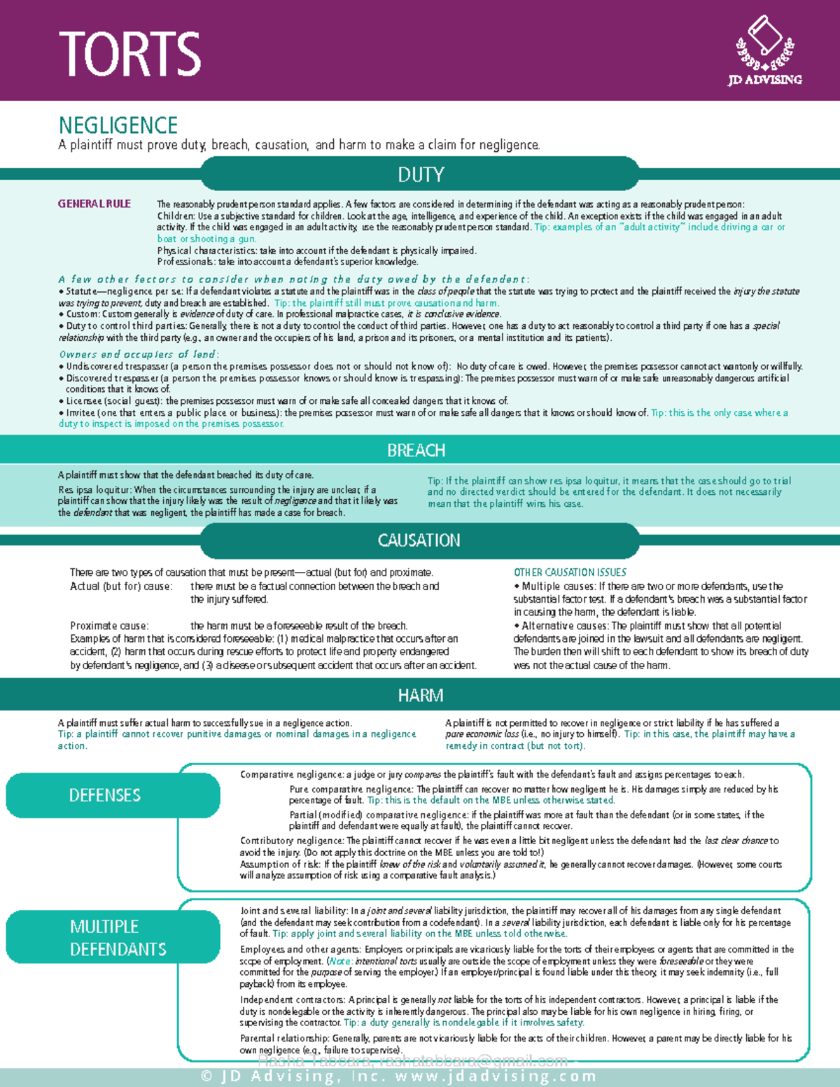 Torts Outline - NEGLIGENCE ####### A plaintiff must prove duty, breach ...
