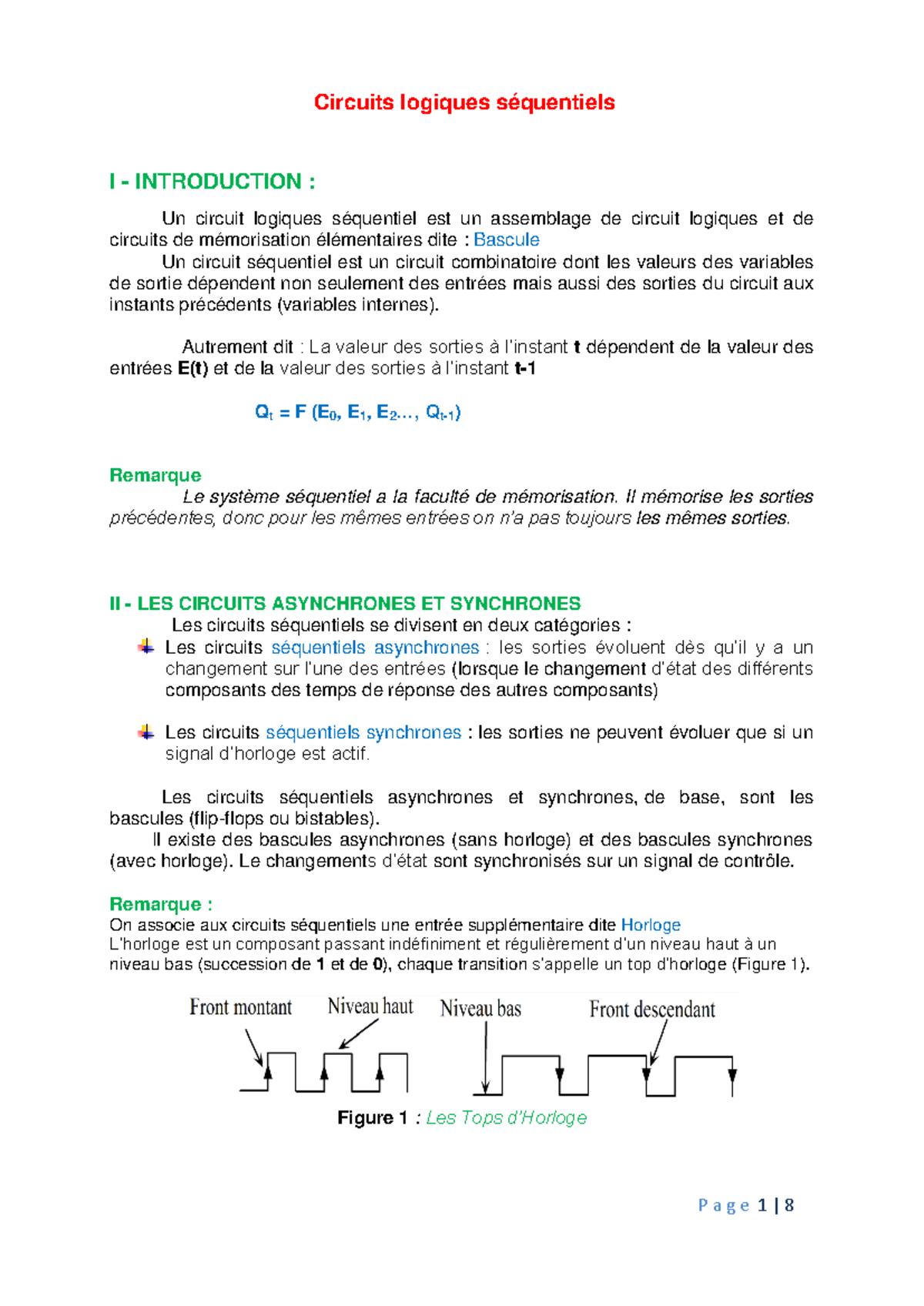 Circuits logiques séquentiels - Circuits logiques séquentiels I ...