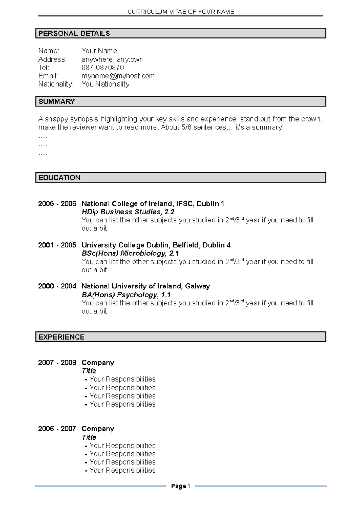 Cv template 2 doc - dvdvdSA - CURRICULUM VITAE OF YOUR NAME PERSONAL ...