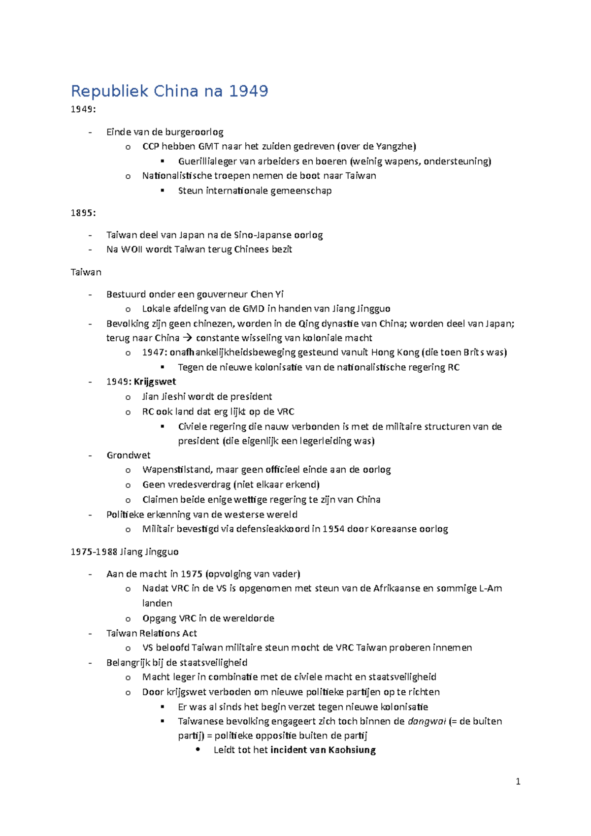 Deel II laatste les China - Republiek China na 1949 1949: Einde van de ...
