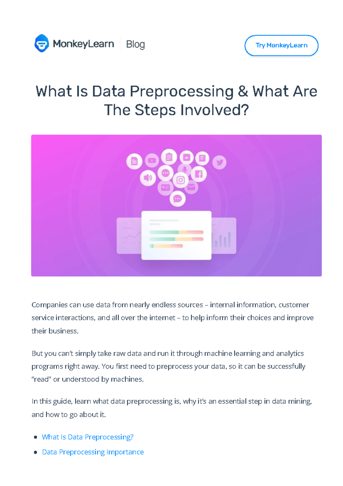 Monkeylearn com blog data preprocessing - Try MonkeyLearn What Is Data ...