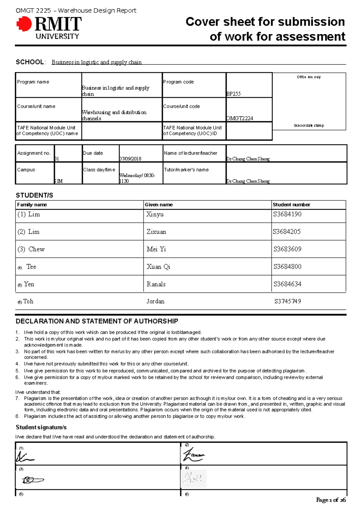 Warehousing And Distribution Assignment 1B - Business Report - Cover ...