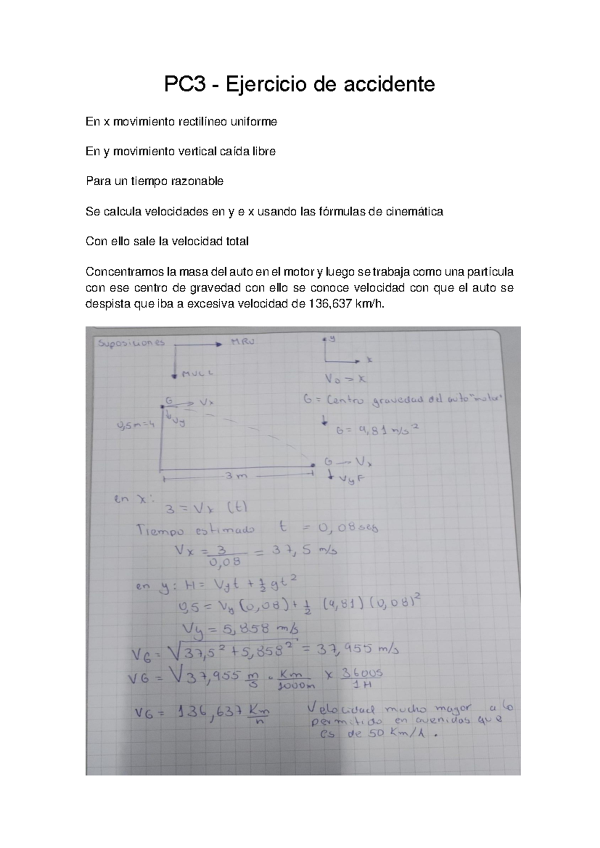 Velocidad del auto - Resistencia de materiales - PC3 - Ejercicio de accidente En x movimiento ...