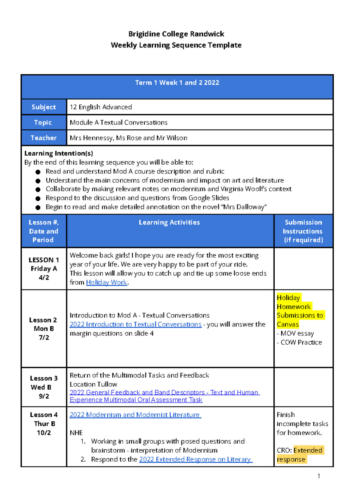 2022 Term 1 12 Adv Learning Sequence - Brigidine College Randwick ...