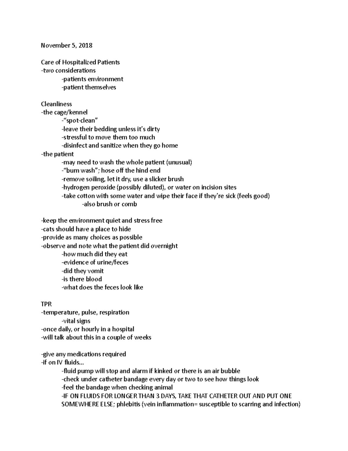 TPR and Hospital Care - November 5, 2018 Care of Hospitalized Patients ...