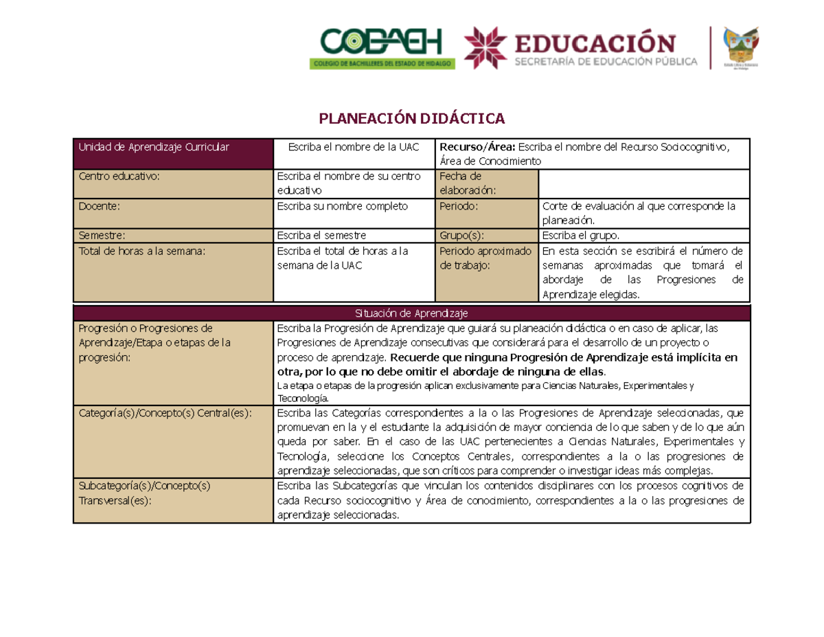 11 Instructivo-Planeación didáctica - PLANEACIÓN DIDÁCTICA Unidad de Aprendizaje Curricular ...