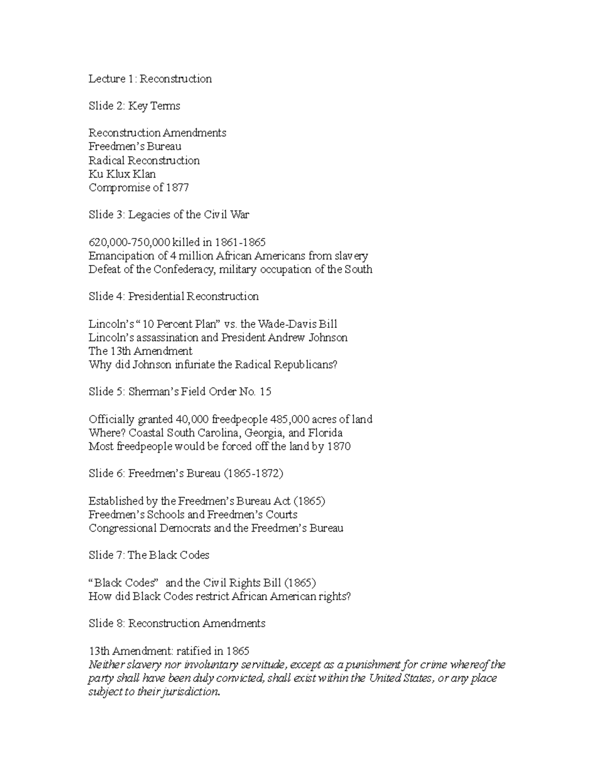 Lecture 1: Reconstruction - Lecture 1: Reconstruction Slide 2: Key ...