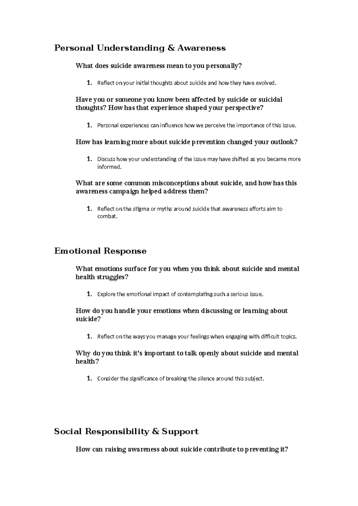 Personal understanding question - Personal Understanding & Awareness ...