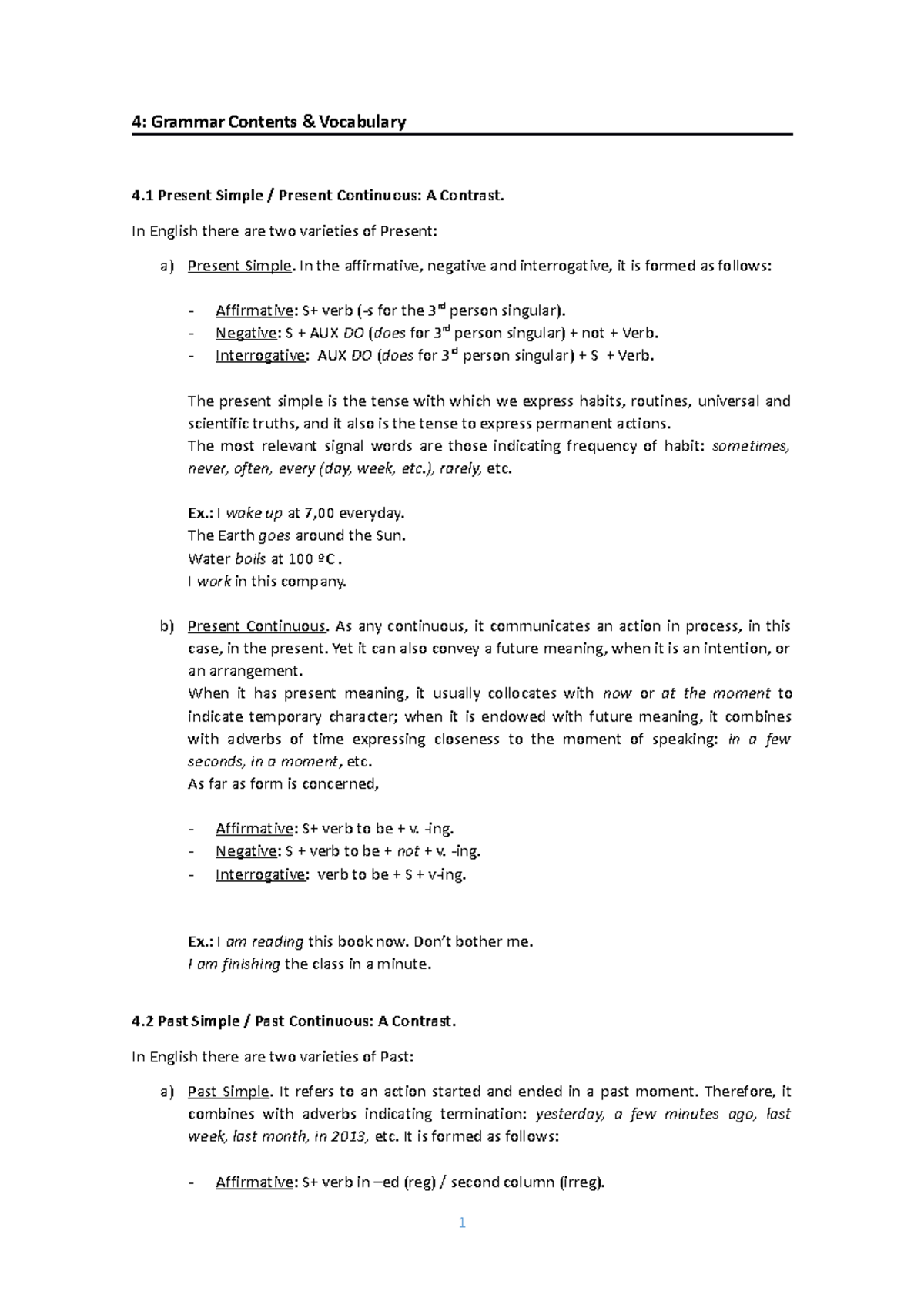 UNIT 4 - Tema - 4: Grammar Contents & Vocabulary 4 Present Simple ...
