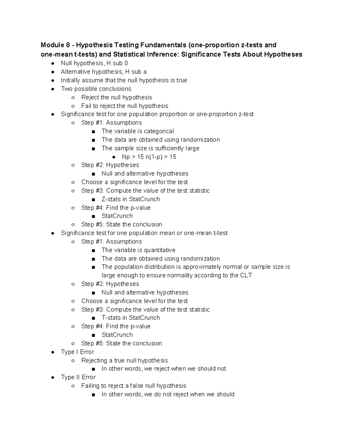 STA 261 Module 8 Hypothesis Testing - Module 8 Hypothesis Testing ...