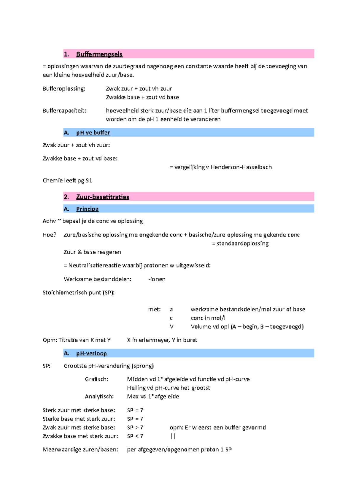Samenvatting chemie 2de semester - 1. Buffermengsels = oplossingen ...