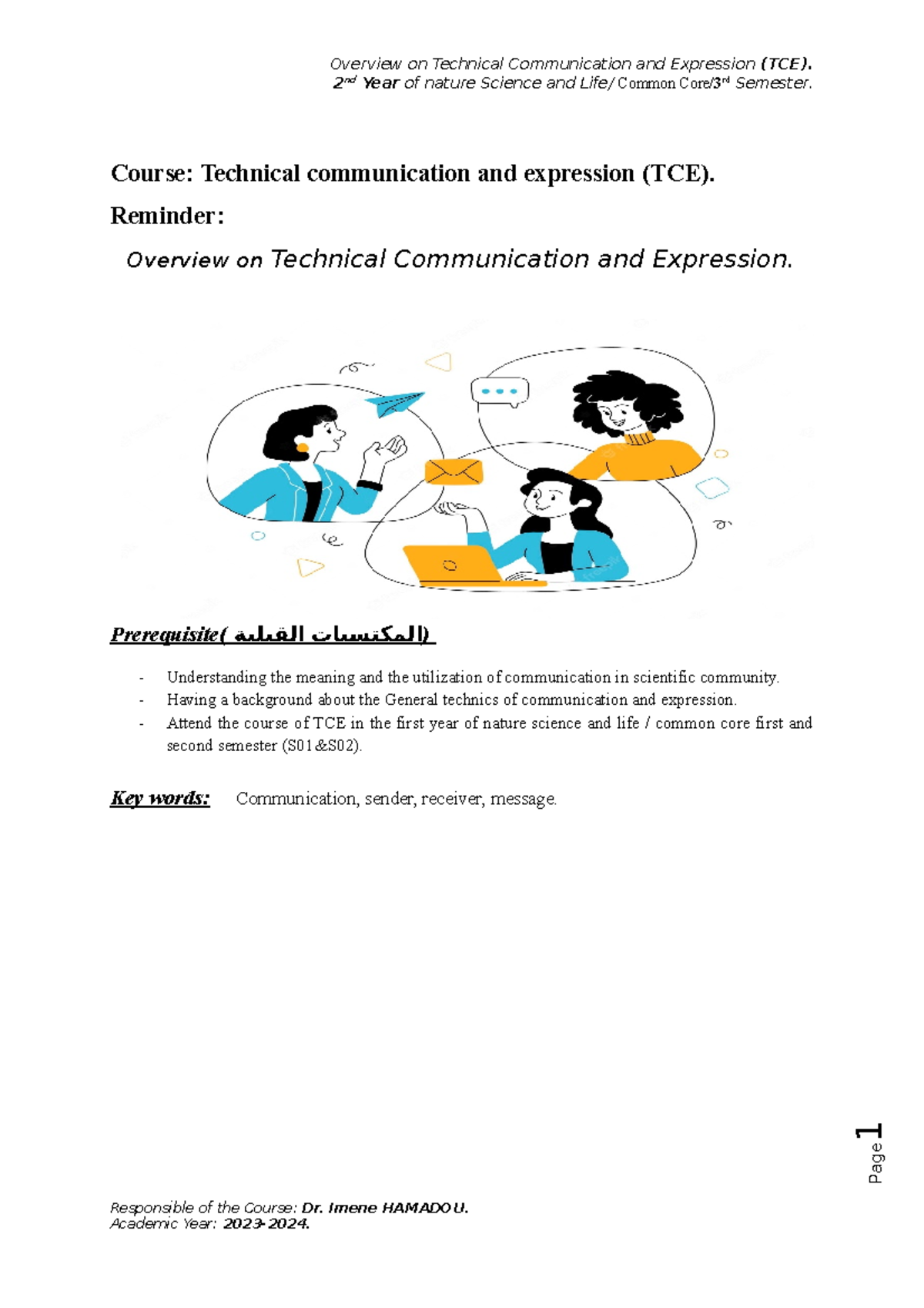 TCE Course 01overview - 2 nd Year of nature Science and Life/ Common ...