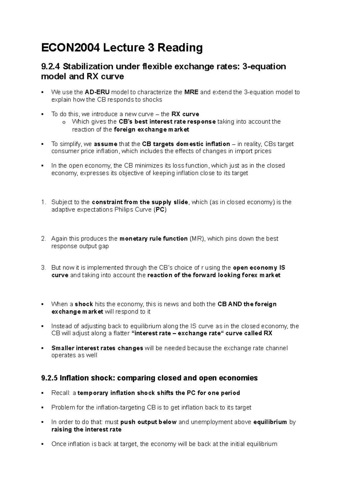 ECON2004 Term 2 Lecture 3 Reading - ECON2004 Lecture 3 Reading 9.2 Stabilization under flexible ...