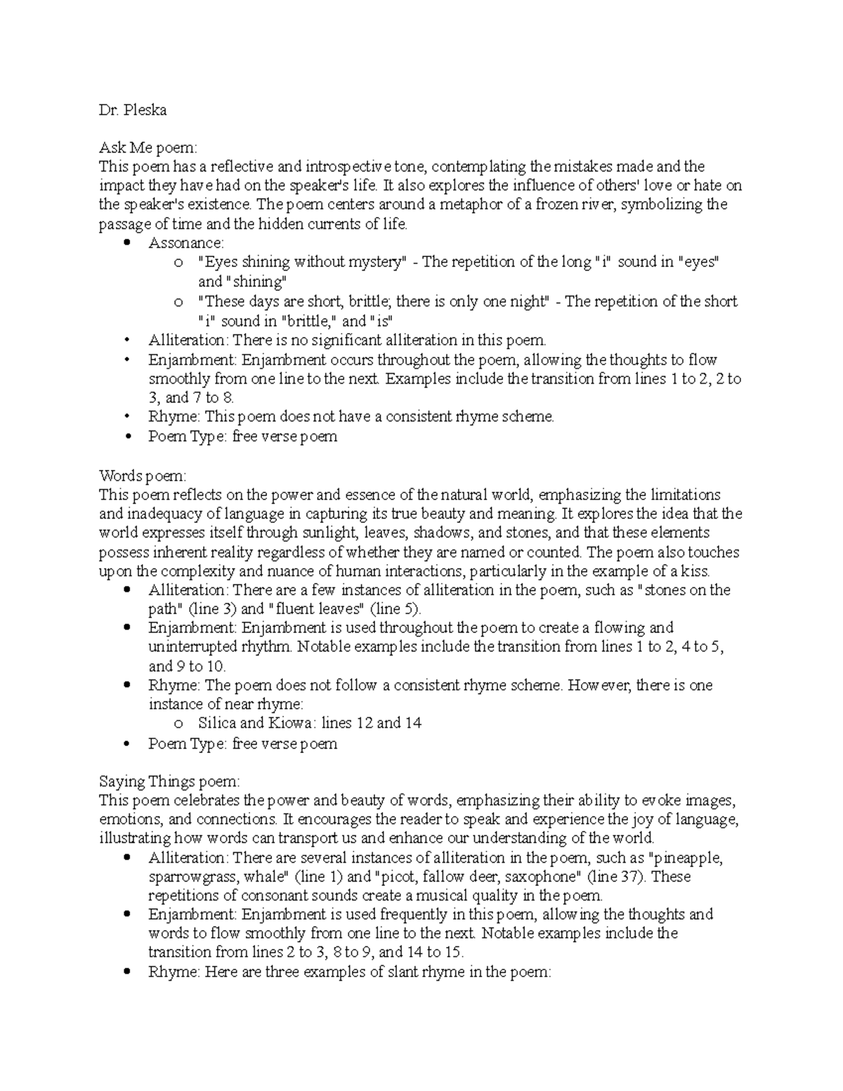 Reading Response - Poems - Dr. Pleska Ask Me poem: This poem has a ...