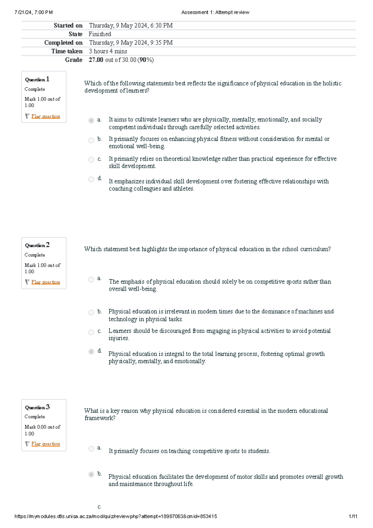 PES 3701Assessment 1 Attempt review - Question 1 Complete Mark 1 out of ...