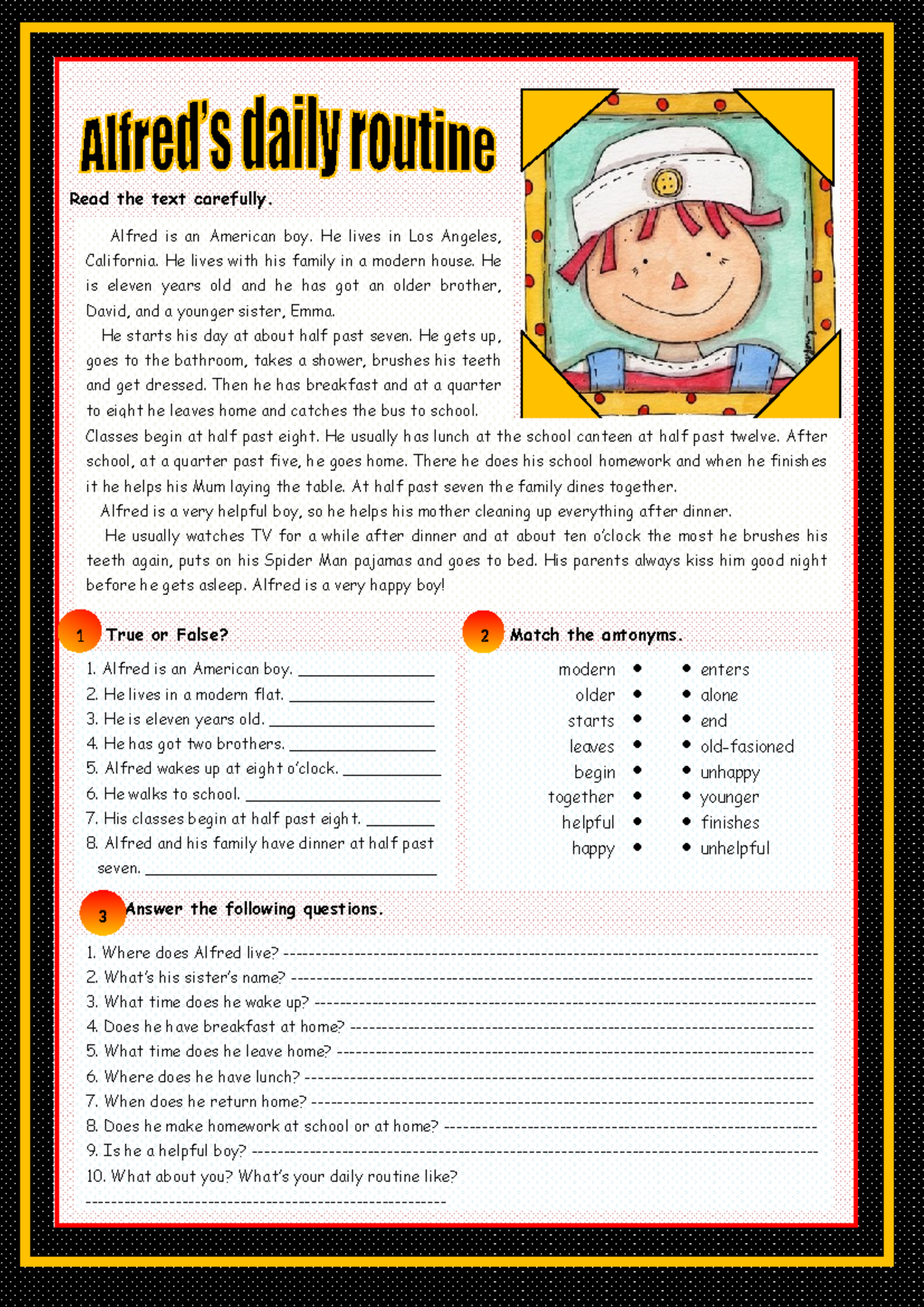 Sol Veliz - alfreds-daily-routine-reading-comprehension-exercises 8093 ...