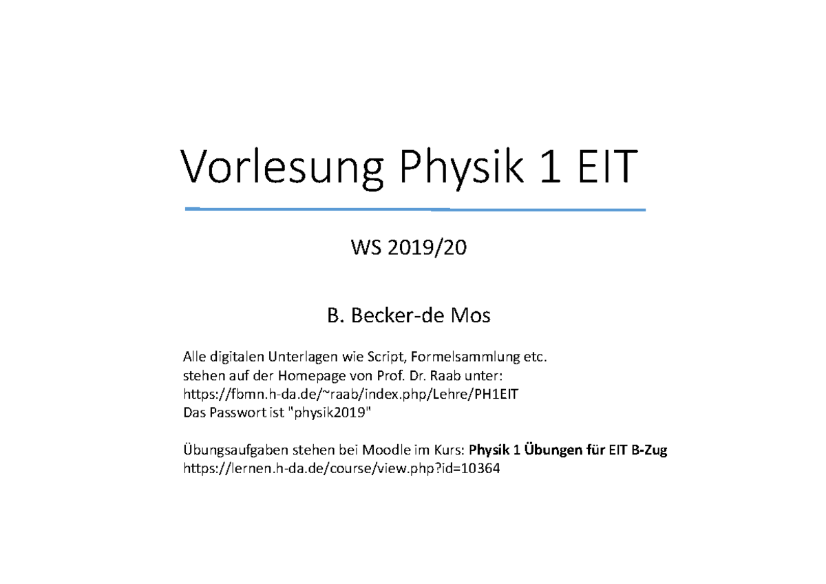 EIT Physik 1 V04 WS19 2019 1030 ppt - Warning: TT: undefined function: 32 Vorlesung Physik 1 EIT ...