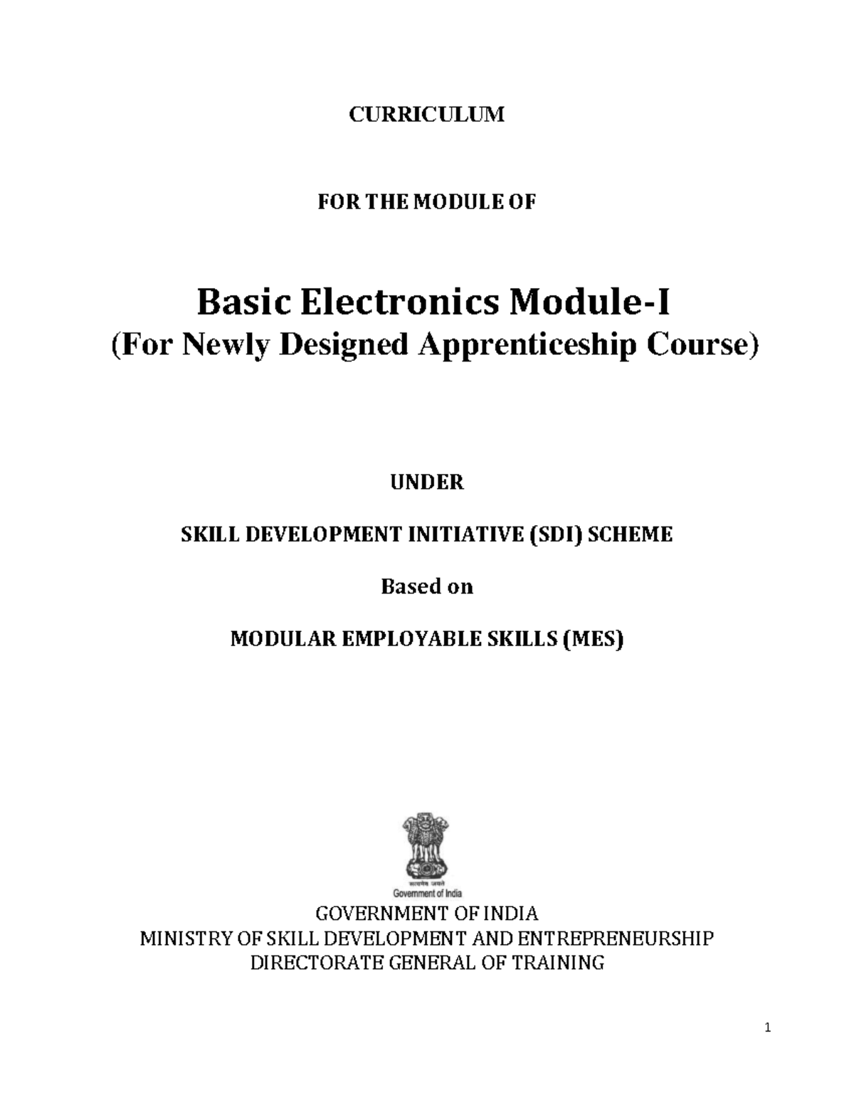 Basic electronics module-1 - CURRICULUM FOR THE MODULE OF Basic Electronics Module-I (For Newly ...